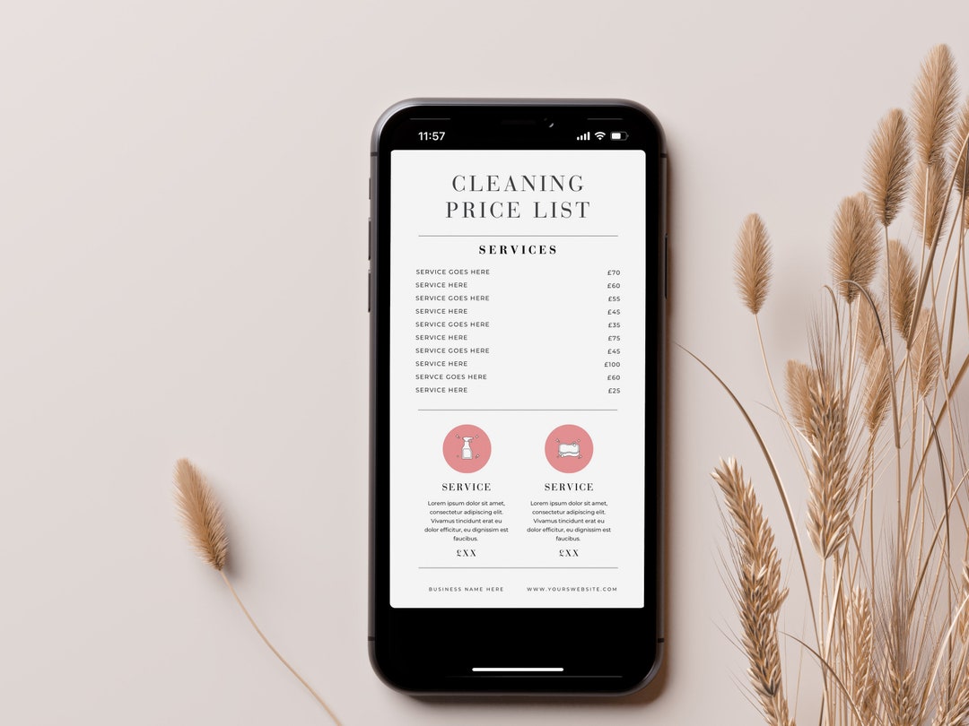 Digital Price List Template for Cleaning Business, Editable Canva ...