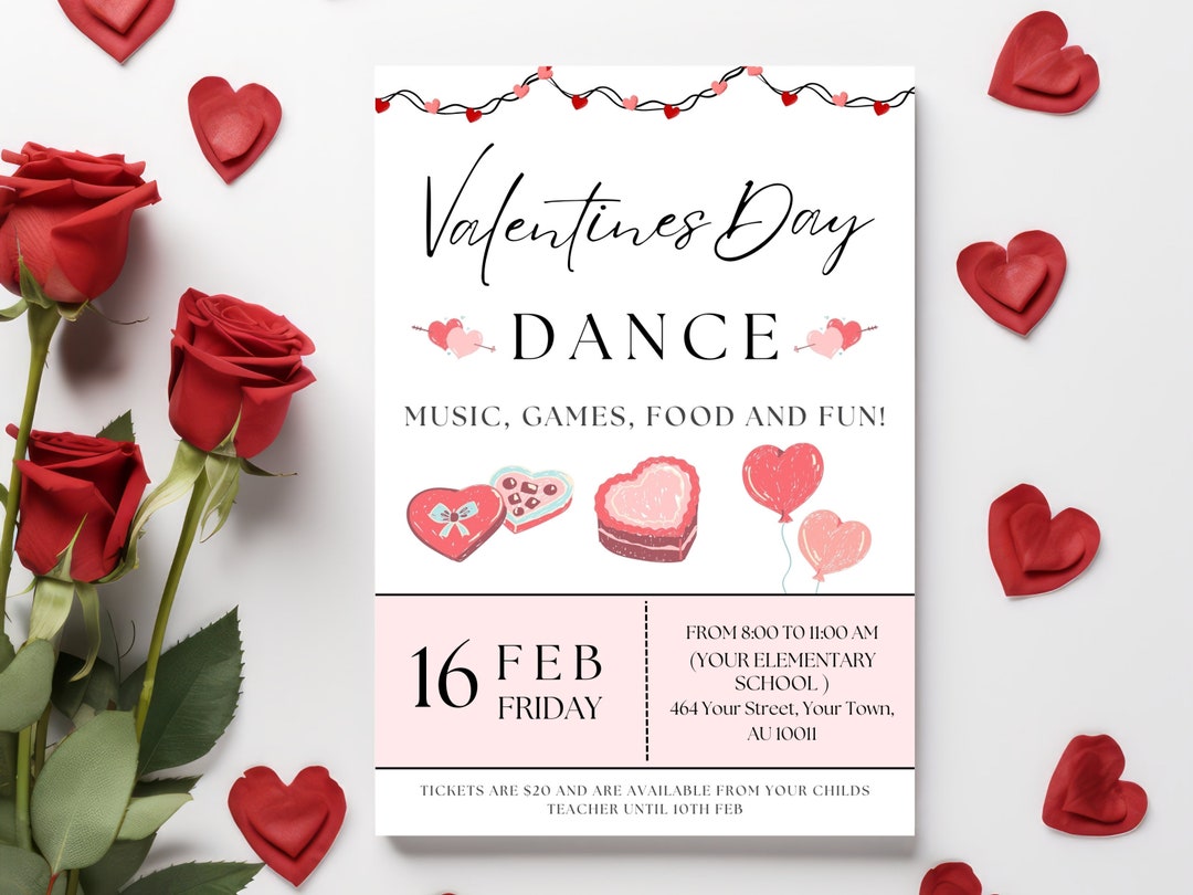 Valentines Day Flyer for Dance, School Sweetheart Dance, Daddy Daughter ...