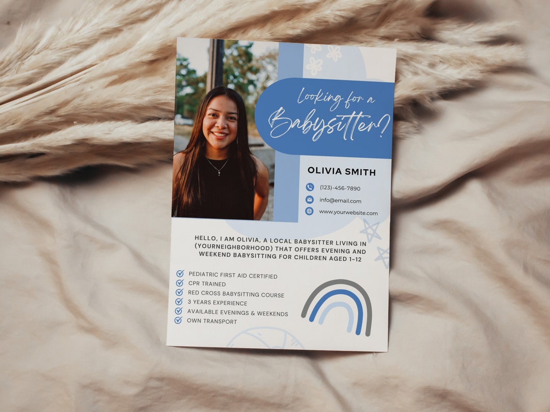 Babysitter Flyer, Babysitting Poster, INSTANT DOWNLOAD, Editable Canva Template, Pastel Blue ...