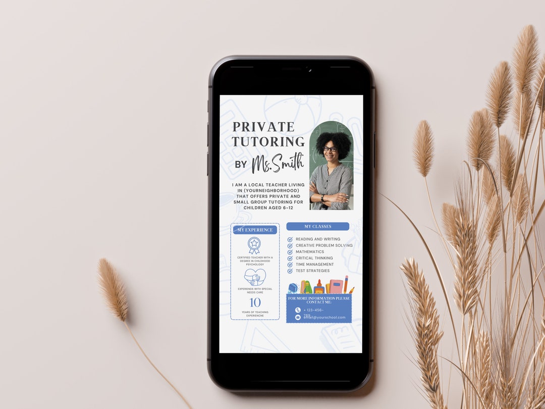 Tutoring Digital Flyer Template, Editable Canva Template for Tutor ...