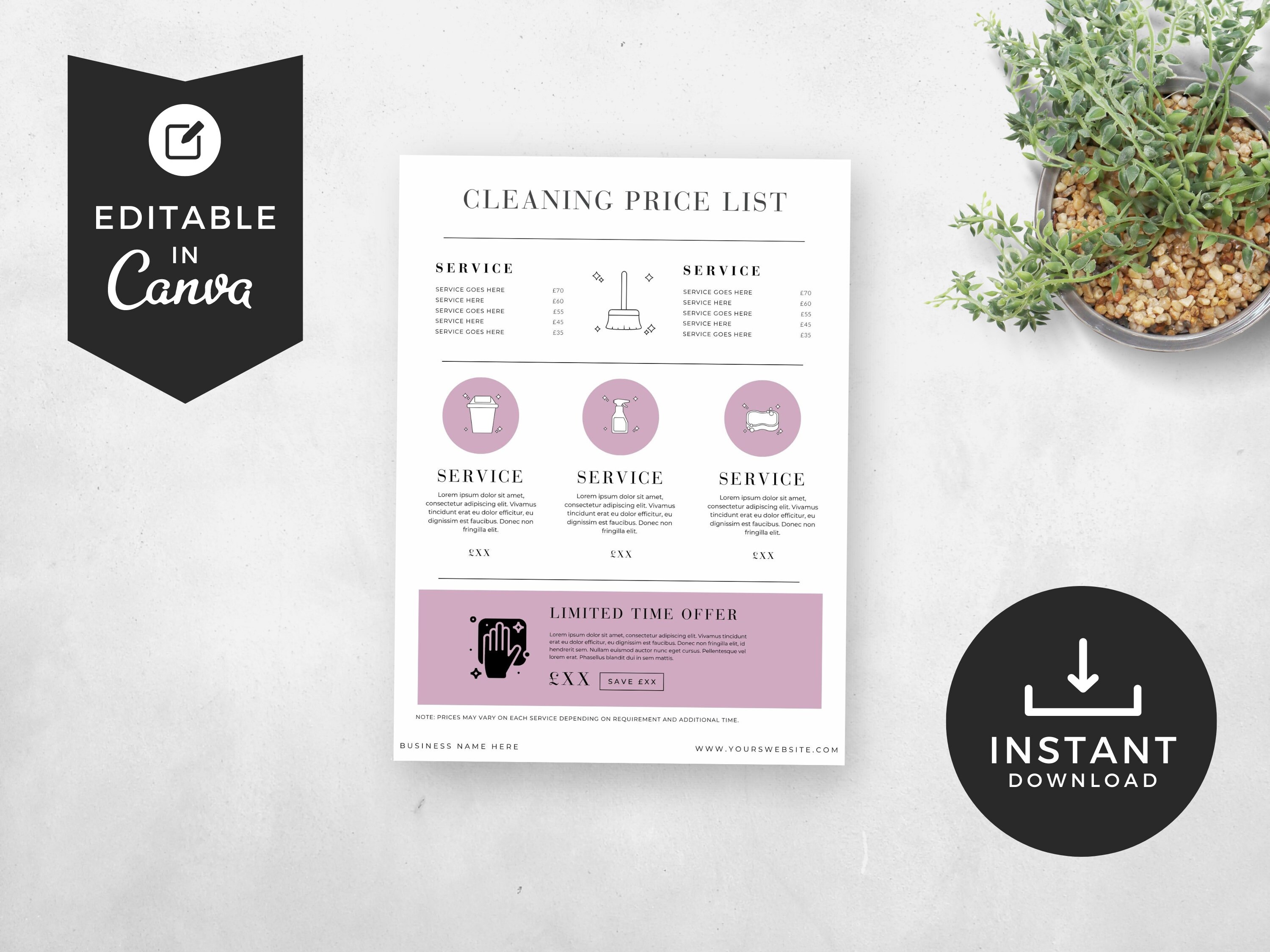 Price List Template for Cleaning Services, Editable Canva Template, DIY ...