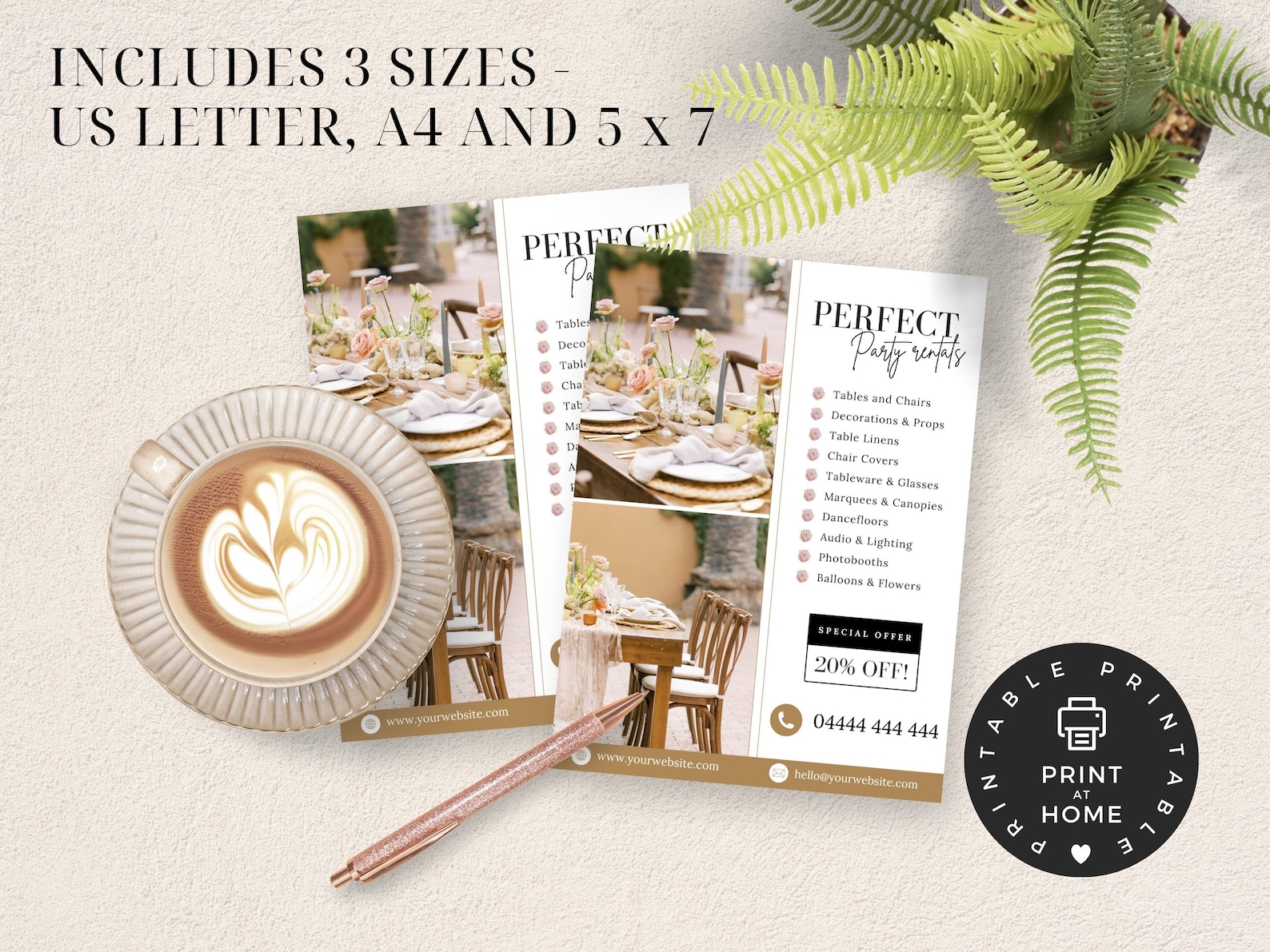 Party Rental Flyer Template, DIY Leaflet for Party Equipment Hire ...