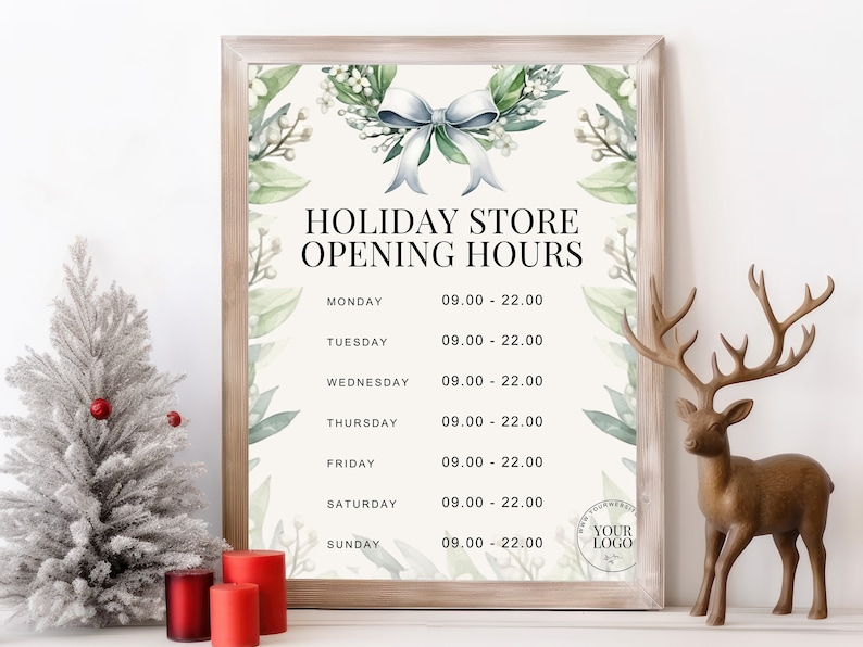 Holiday Store Opening Hours, Christmas Business Sign Template, INSTANT ...