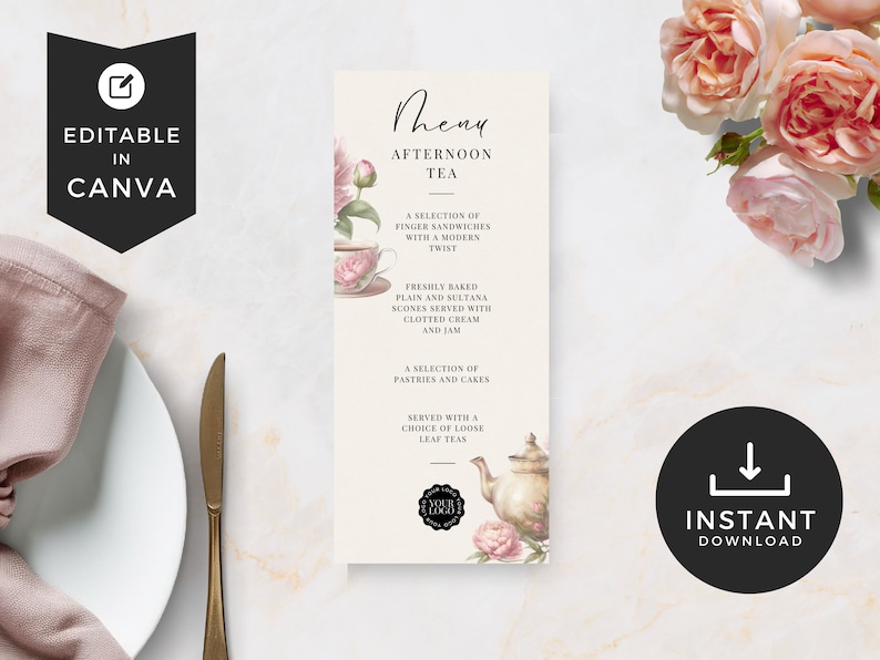 Afternoon Tea Menu Template, Canva Restaurant Menu, INSTANT DOWNLOAD ...