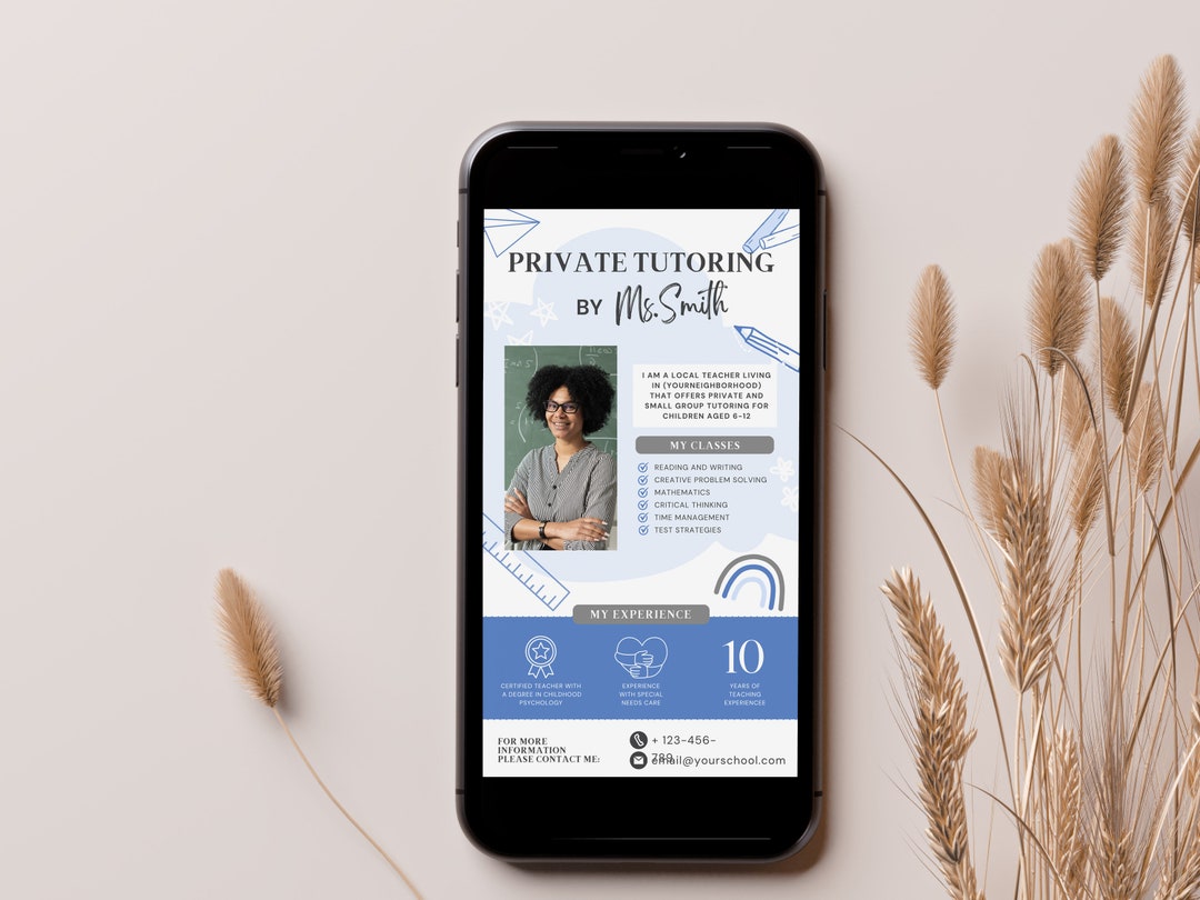 Tutoring Digital Flyer Template, Editable Canva Template for Tutor ...