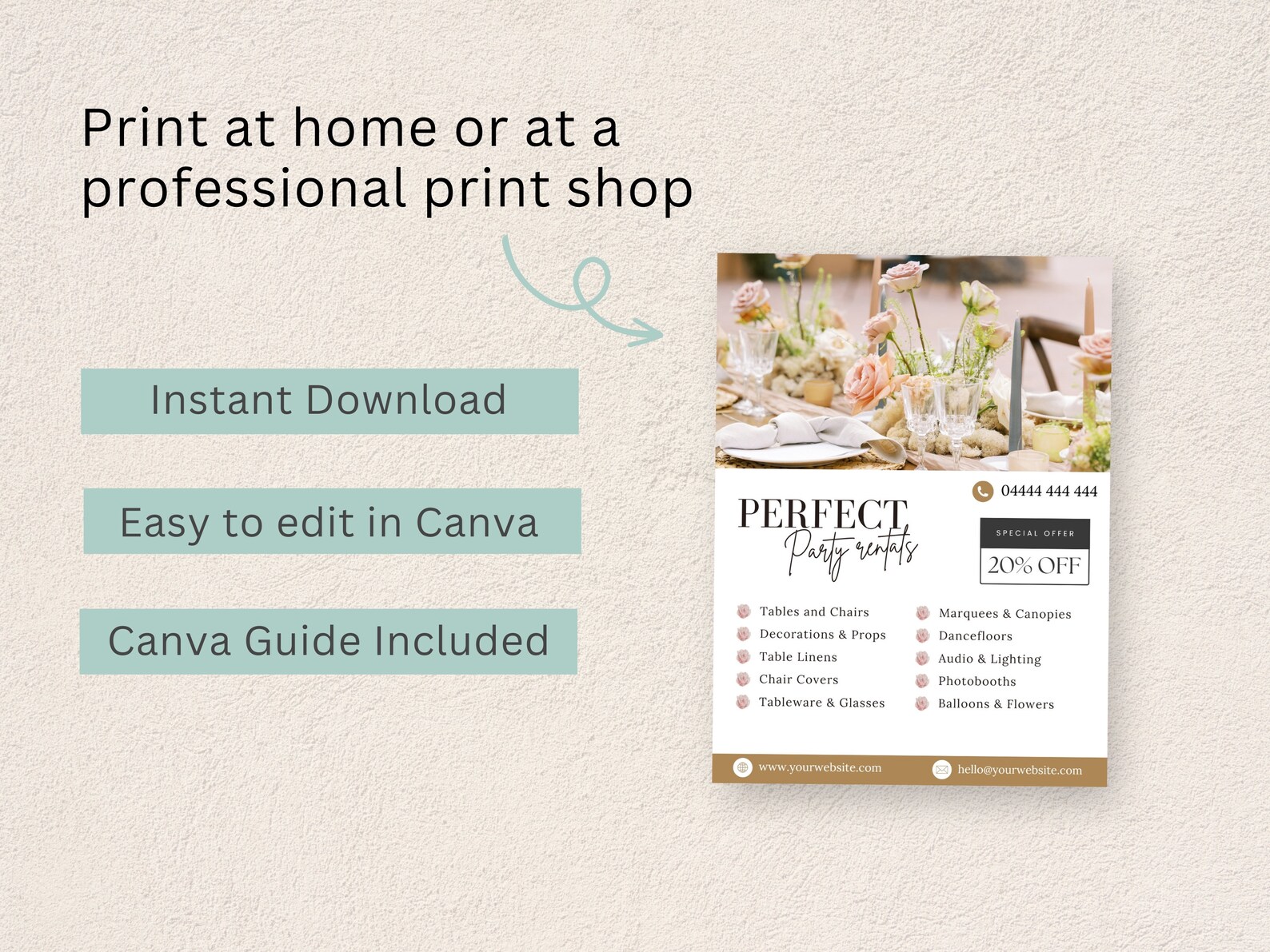 Party Rental Flyer Template, DIY Leaflet for Party Equipment Hire ...