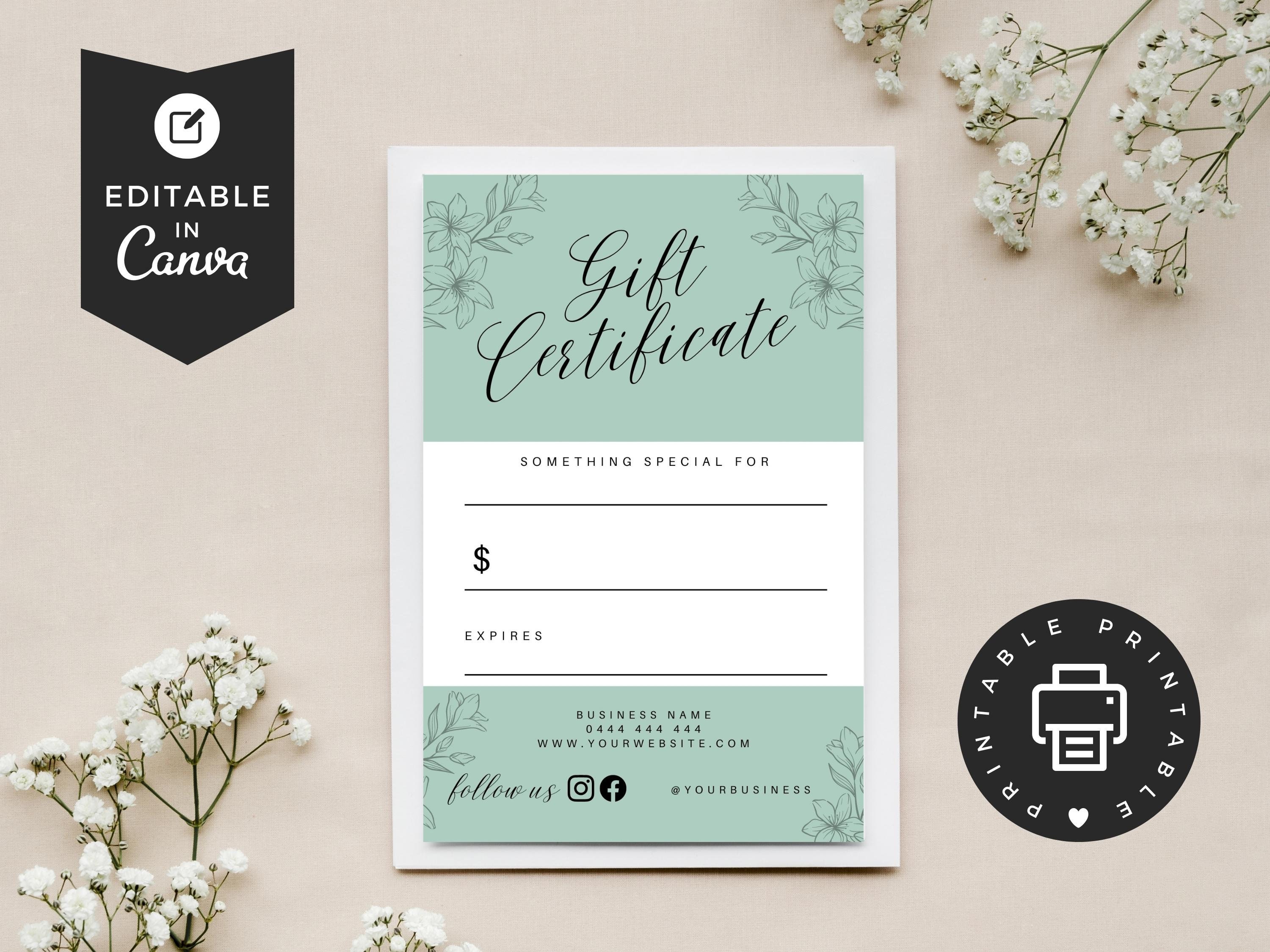 Small Business Gift Certificate Template, Instant Download, Printable ...