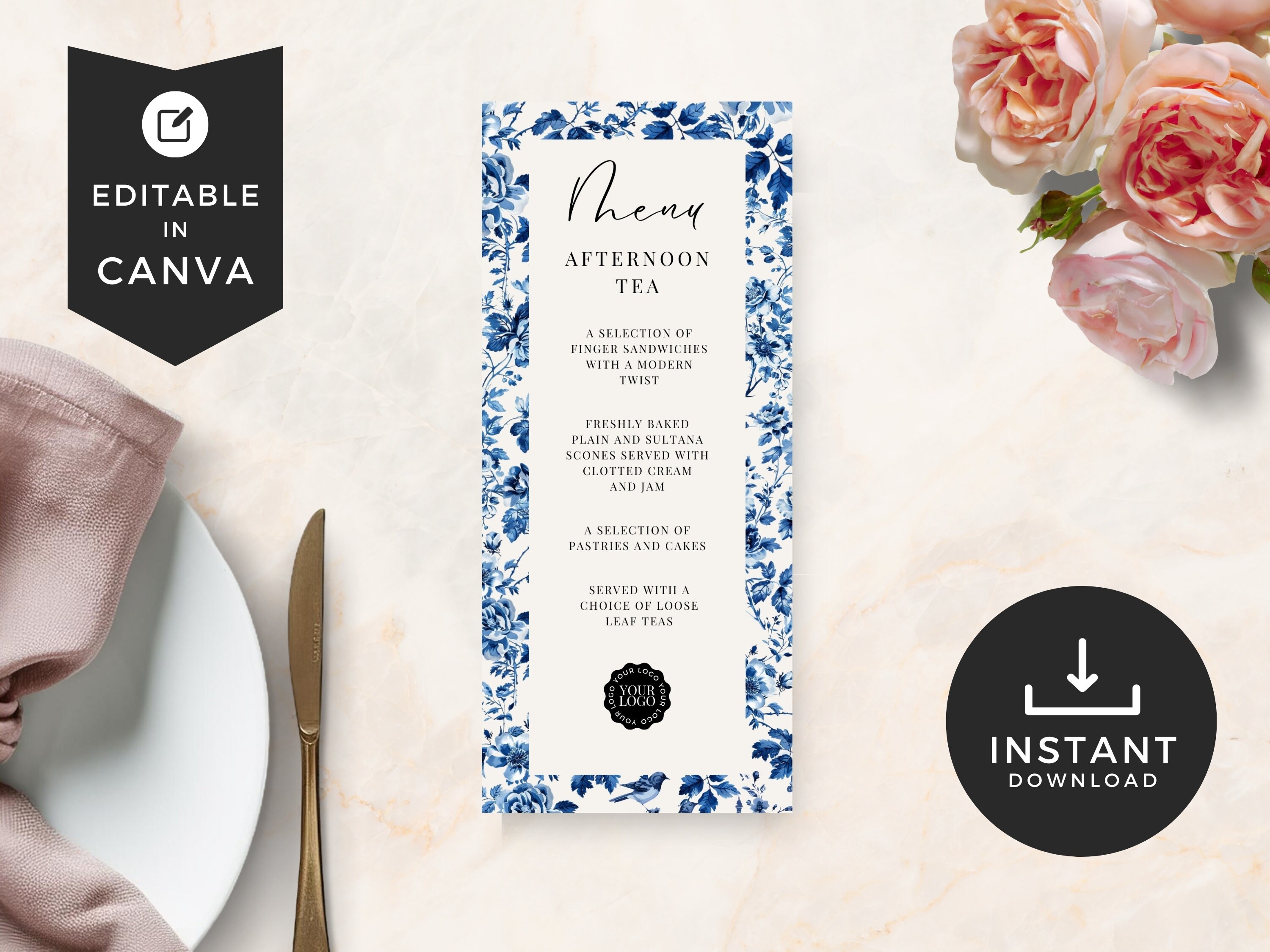 Afternoon Tea Menu Template, Canva Restaurant Menu, INSTANT DOWNLOAD ...