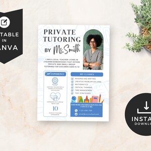 Tutoring Flyer Template, Editable Leaflet for Tutor, INSTANT DOWNLOAD ...