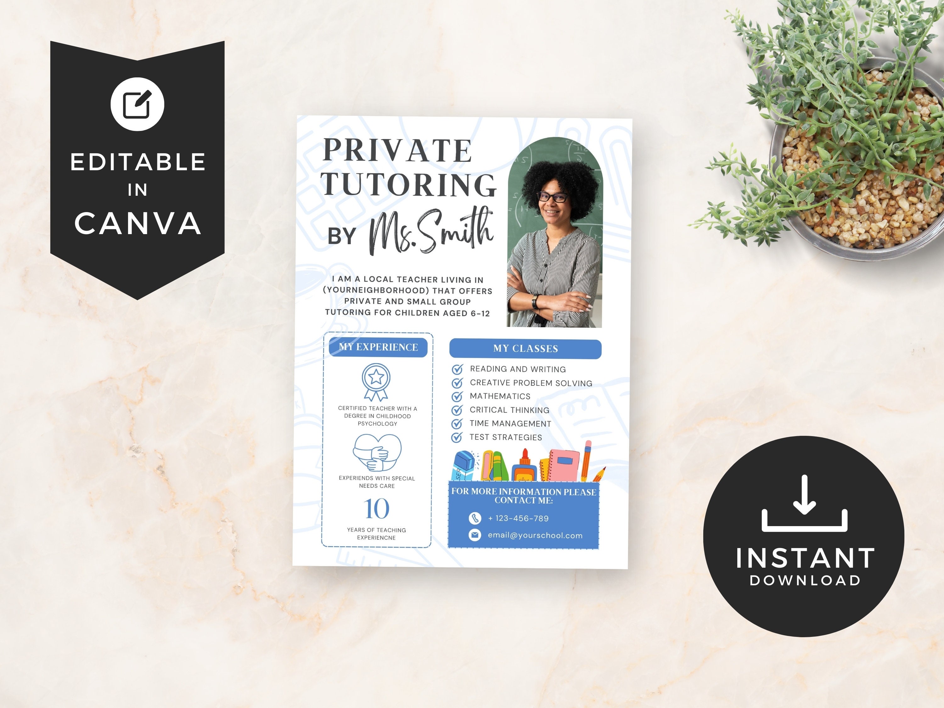 Tutoring Flyer Template, Editable Leaflet for Tutor, INSTANT DOWNLOAD ...