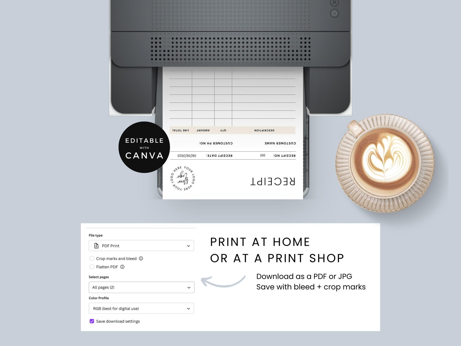 Small Business Sales Receipt Template, Printable Downloadable Receipt ...