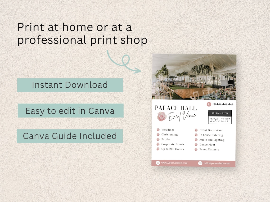 Event Space Rental Flyer, Event Venue Flyer, DIY Leaflet for Venue ...