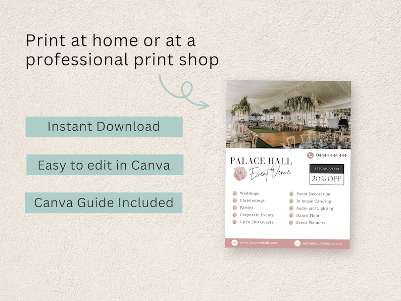 Event Space Rental Flyer, Event Venue Flyer, DIY Leaflet for Venue ...