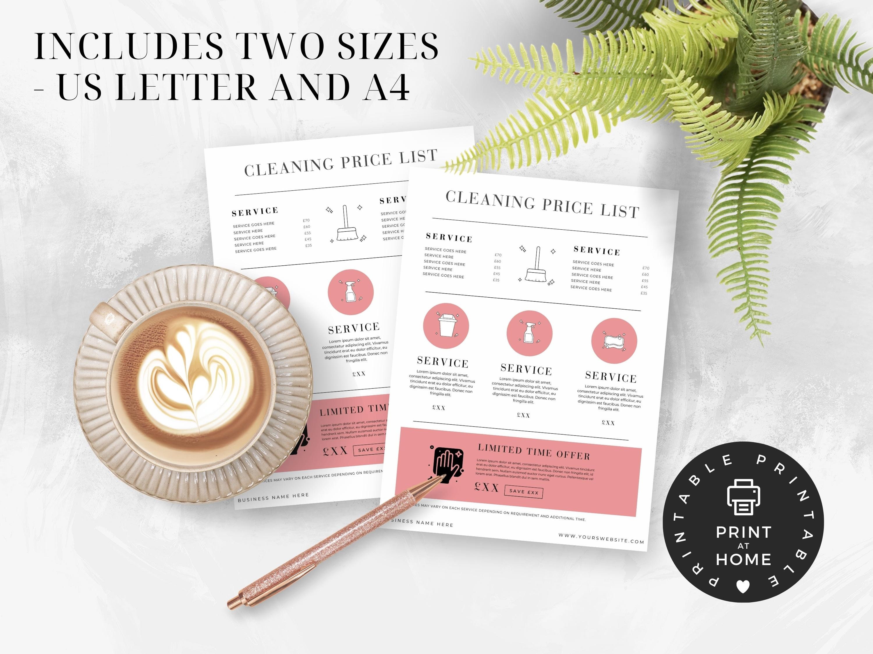 Price List Template for Cleaning Services, Editable Canva Template, DIY ...