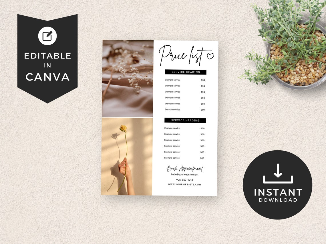 Minimalistic Price List Template, DIY Minimal Price List, Canva ...