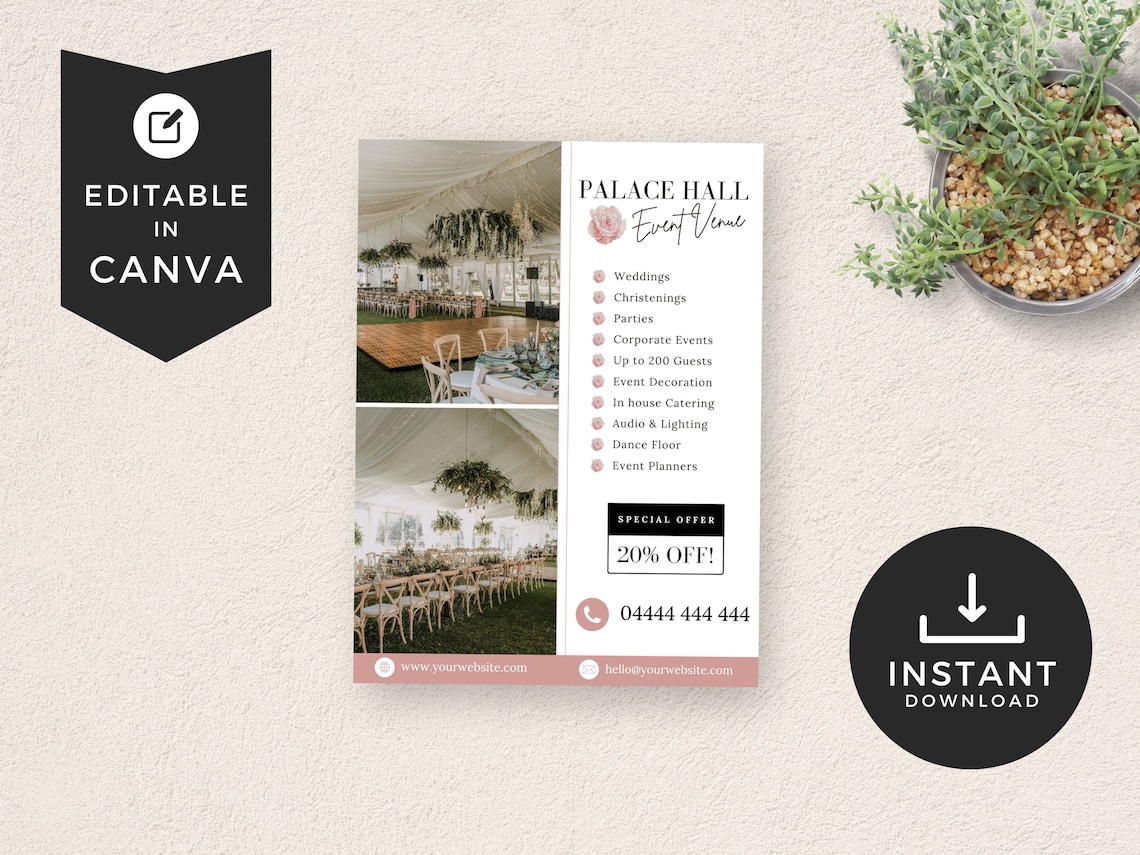 Event Space Rental Flyer, Event Venue Flyer, DIY Leaflet for Venue ...