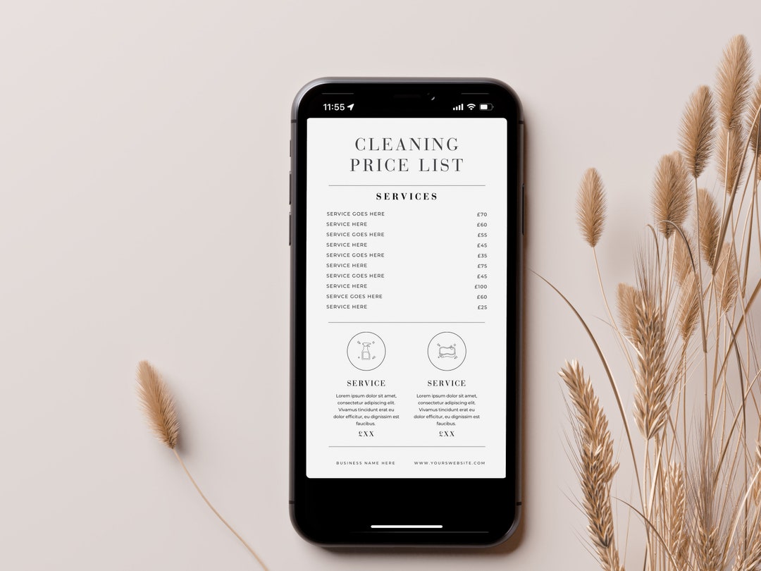 Digital Price List Template for Cleaning Business, Editable Canva ...
