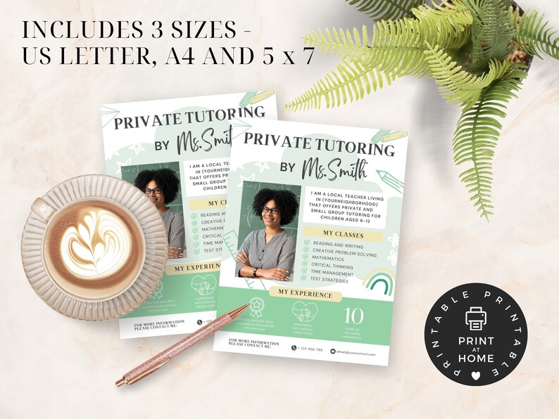 Tutoring Flyer Template, Editable Leaflet for Tutor, INSTANT DOWNLOAD ...
