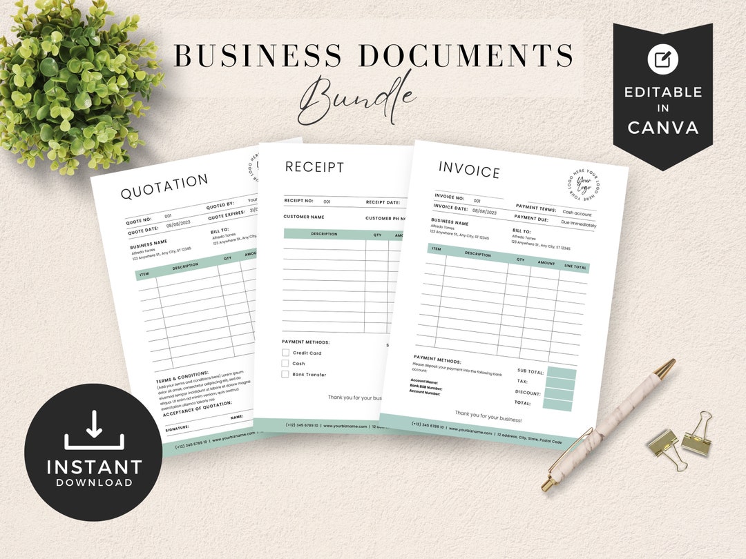 Small Business Bundle Document, INSTANT DOWNLOAD, Invoice Template ...