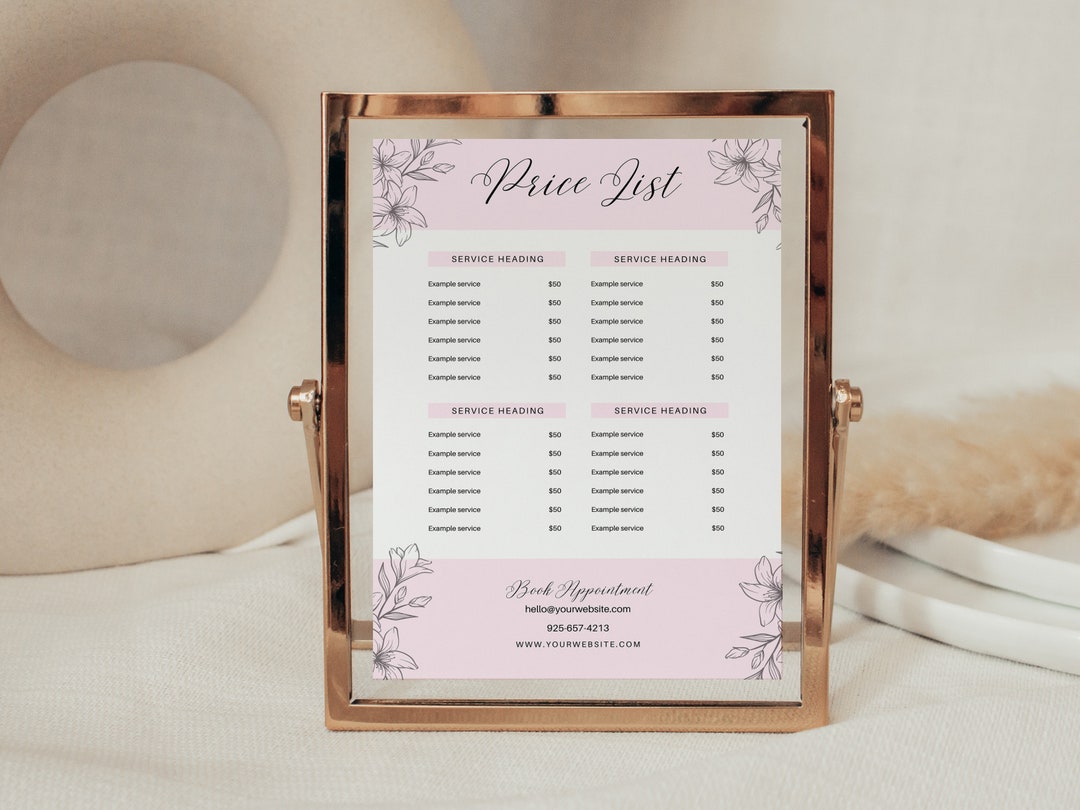 Small Business Price List Template, Editable Canva Template, DIY Price ...
