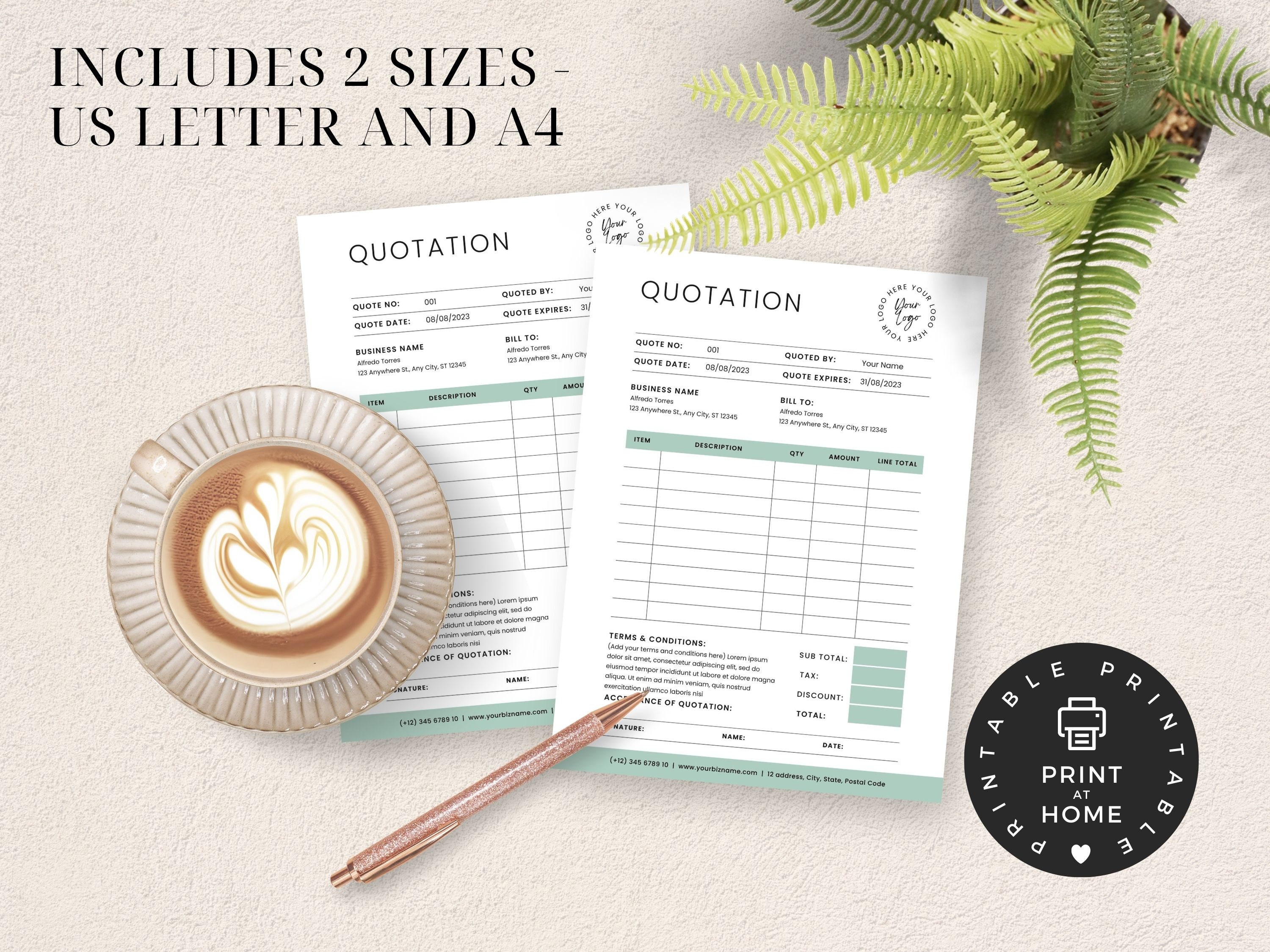 Business Quotation Template, Quotation Invoice Template, Estimate ...