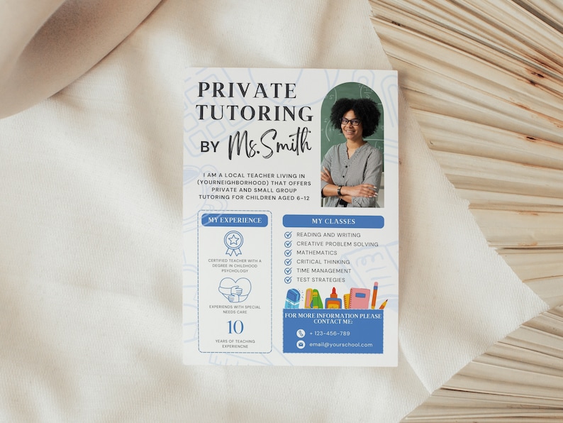 Tutoring Flyer Template, Editable Leaflet for Tutor, INSTANT DOWNLOAD ...