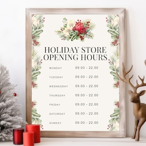 Holiday Store Opening Hours, Christmas Business Sign Template, INSTANT ...