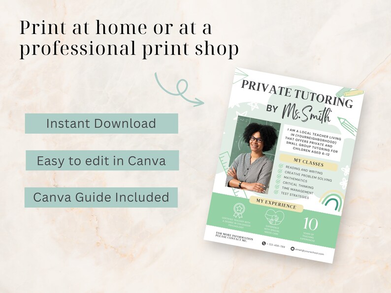 Tutoring Flyer Template, Editable Leaflet for Tutor, INSTANT DOWNLOAD ...