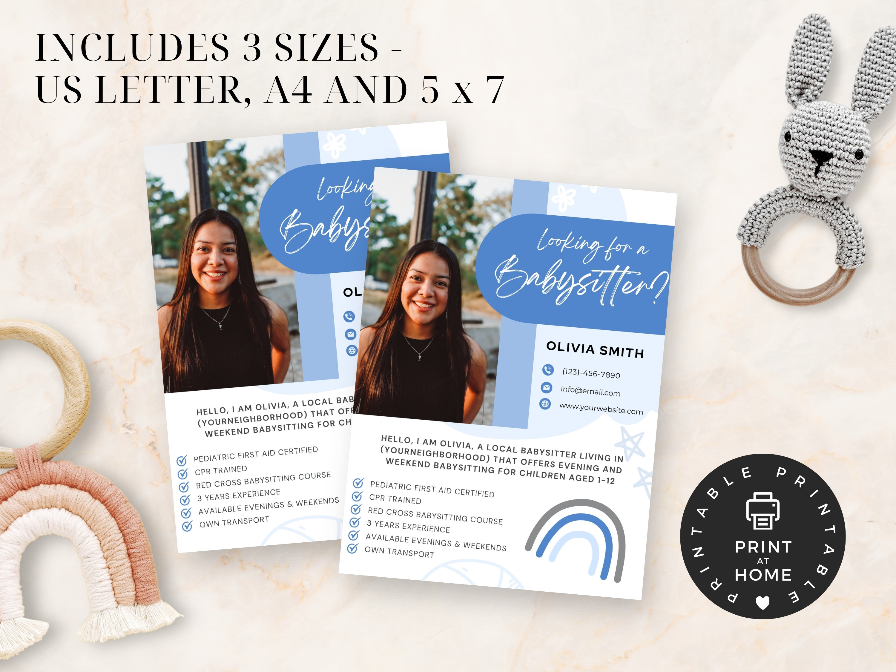 Babysitting Flyer Template, Poster for Babysitter, INSTANT DOWNLOAD, Editable Canva Template ...