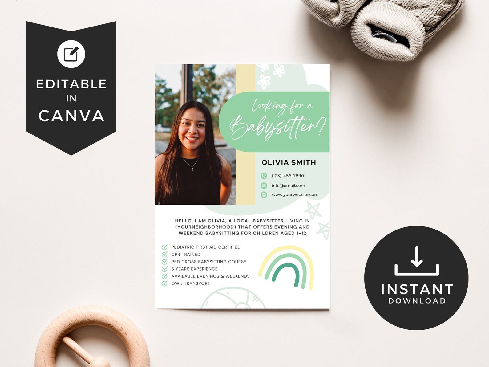 Babysitting Flyer Template, Poster for Babysitter, INSTANT DOWNLOAD ...