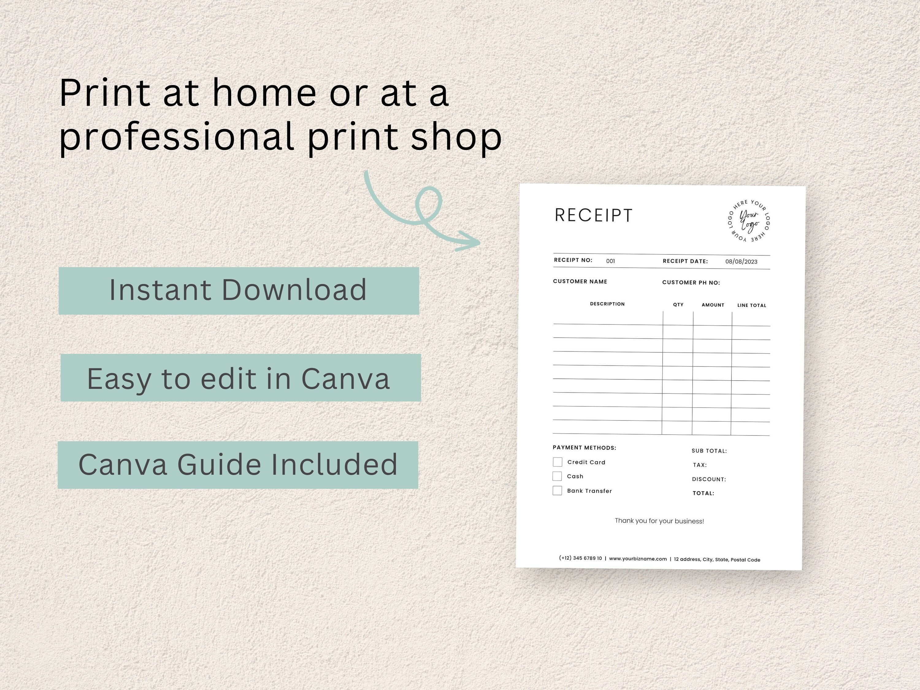 Small Business Sales Receipt Template, Printable Downloadable Receipt ...