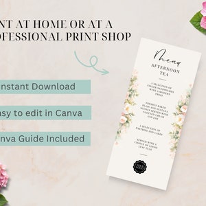 Afternoon Tea Menu Template, Canva Restaurant Menu, INSTANT DOWNLOAD ...