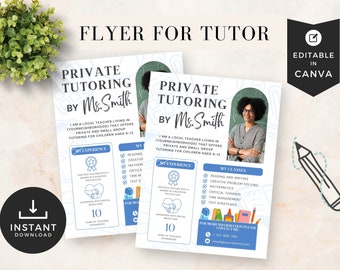 Tutoring Digital Flyer Template, Editable Canva Template for Tutor ...
