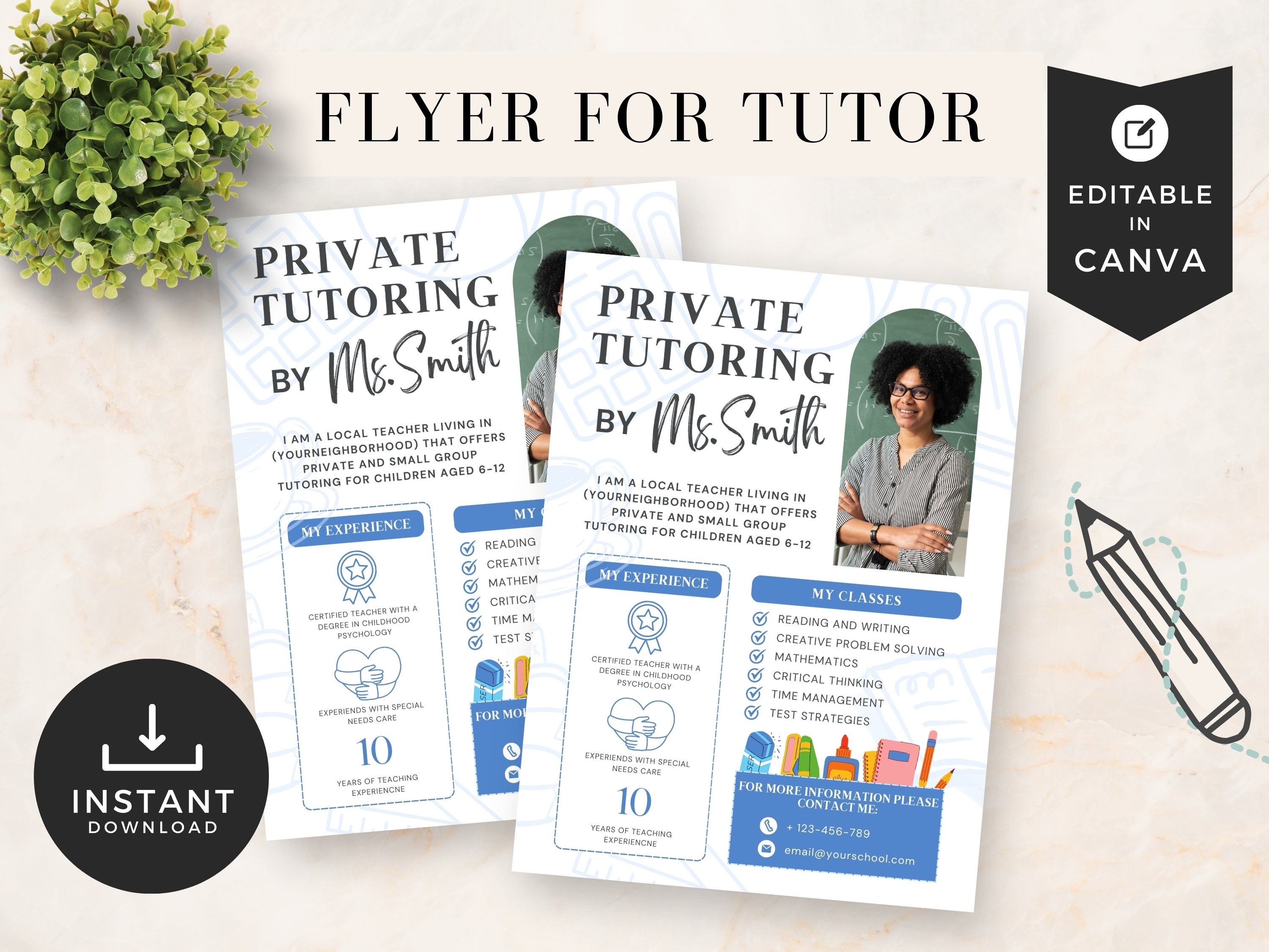 Tutoring Flyer Template, Editable Leaflet for Tutor, INSTANT DOWNLOAD ...