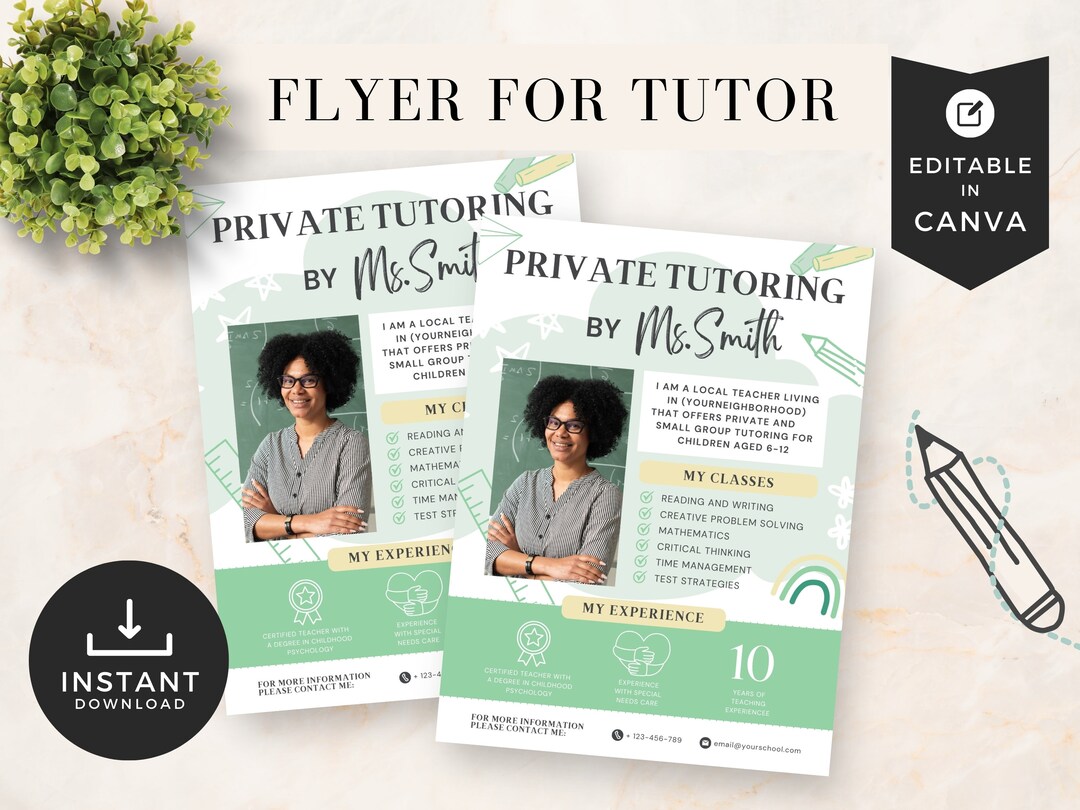 Tutoring Flyer Template, Editable Leaflet for Tutor, INSTANT DOWNLOAD ...