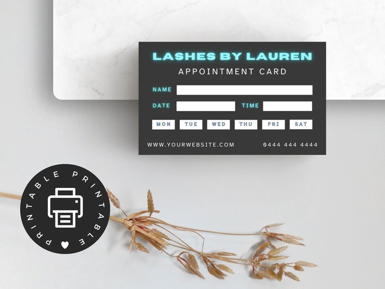 Printable Appointment Card for Lash Tech, DIY Appointment Reminder Card ...