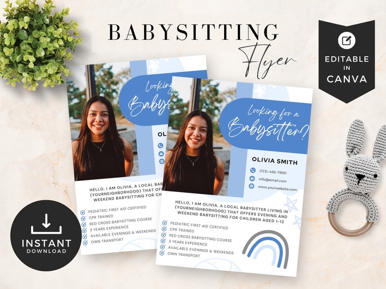 Babysitting Flyer Template, Poster for Babysitter, INSTANT DOWNLOAD ...