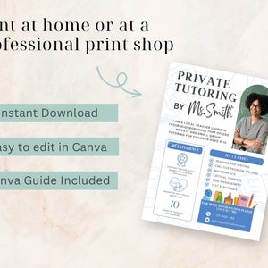 Tutoring Flyer Template, Editable Leaflet for Tutor, INSTANT DOWNLOAD ...