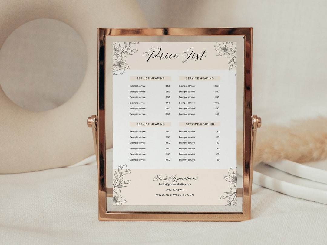Small Business Price List Template, Editable Canva Template, DIY Price ...