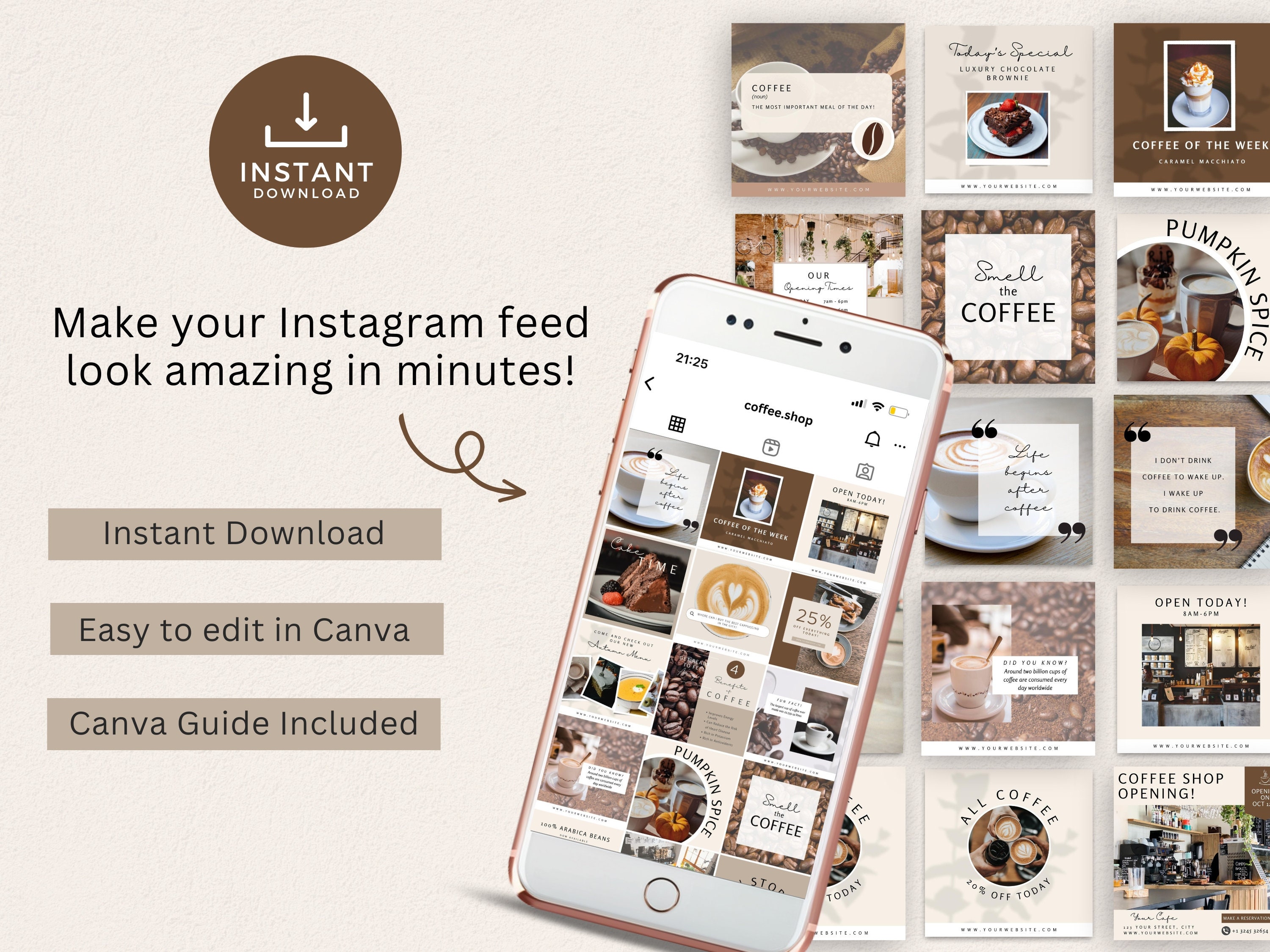 Coffee Instagram Template Posts, Social Media Posts for Coffee Shops ...