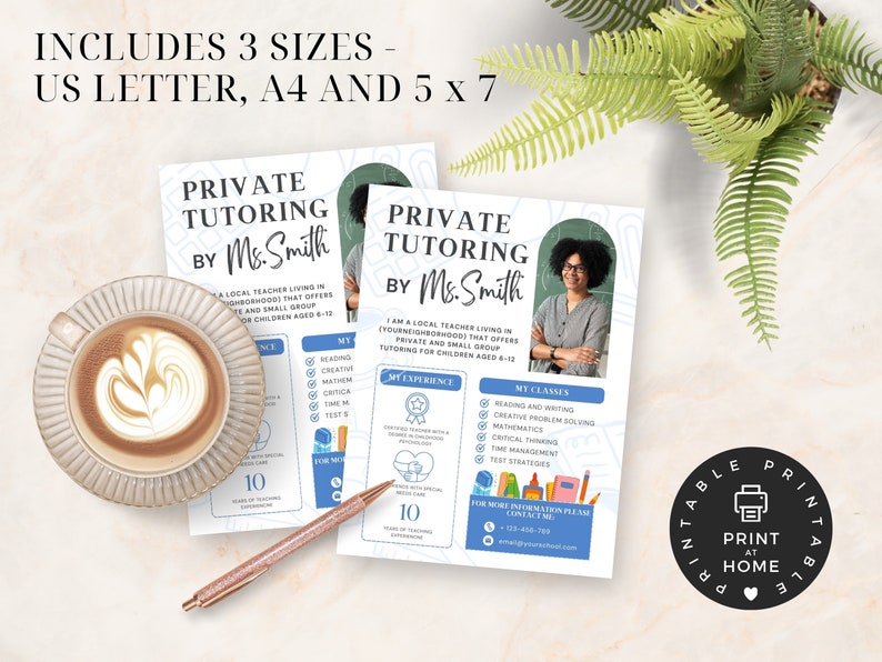 Tutoring Flyer Template, Editable Leaflet for Tutor, INSTANT DOWNLOAD ...