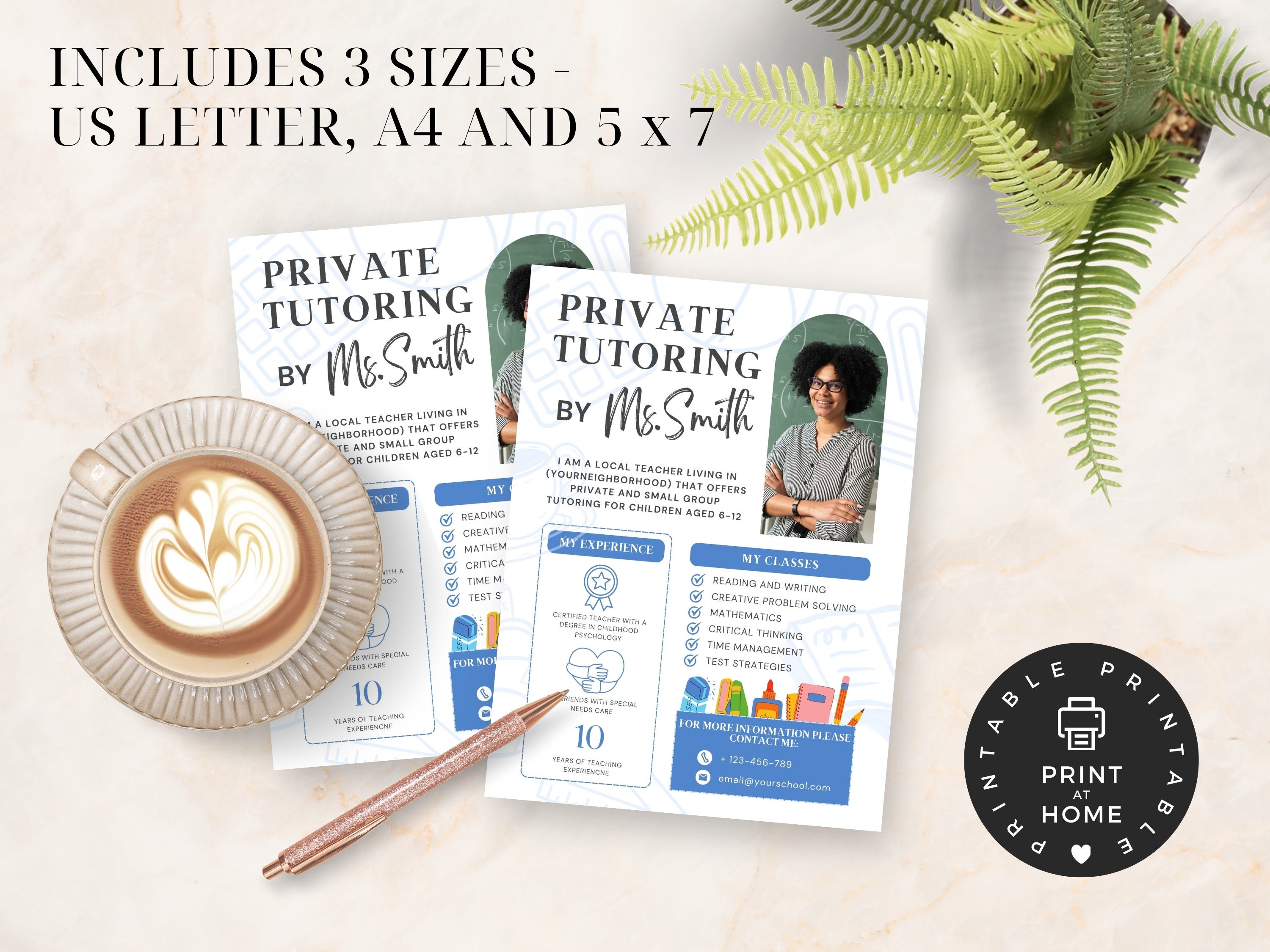 Tutoring Flyer Template, Editable Leaflet for Tutor, INSTANT DOWNLOAD ...