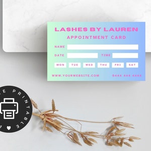 Printable Appointment Card for Lash Tech, DIY Appointment Reminder Card ...