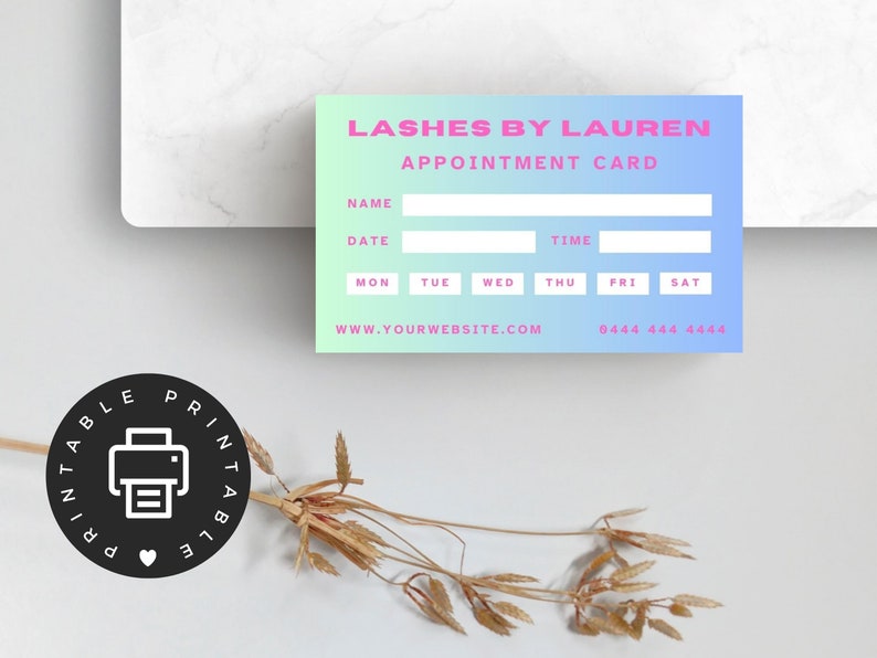 Printable Appointment Card for Lash Tech, DIY Appointment Reminder Card ...
