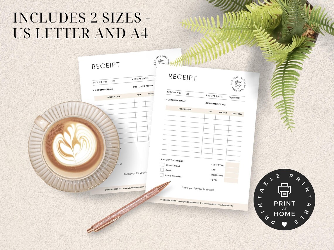 Small Business Sales Receipt Template, Printable Downloadable Receipt ...