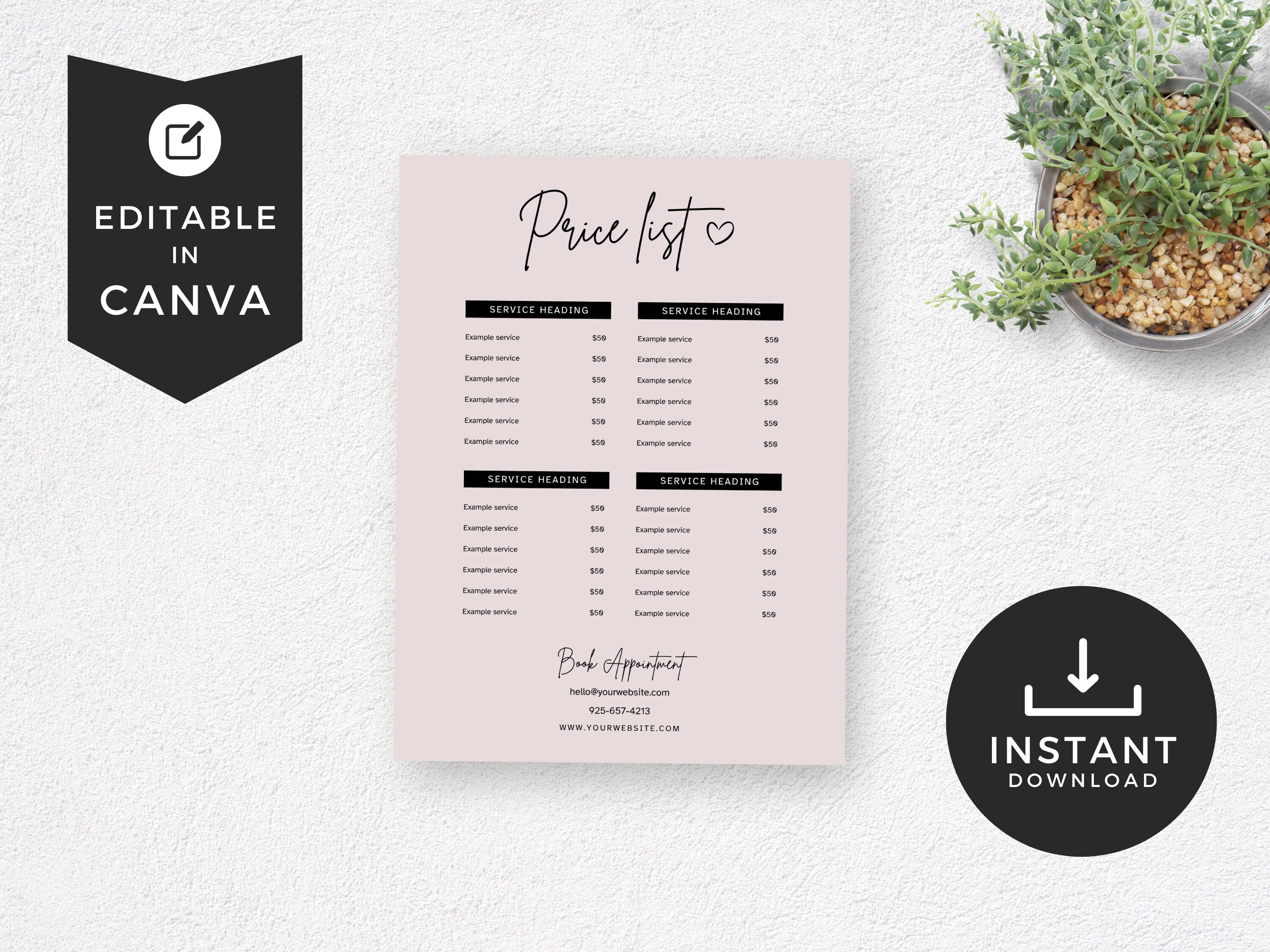 Minimalistic Price List Template, Editable Canva Template, DIY Minimal ...