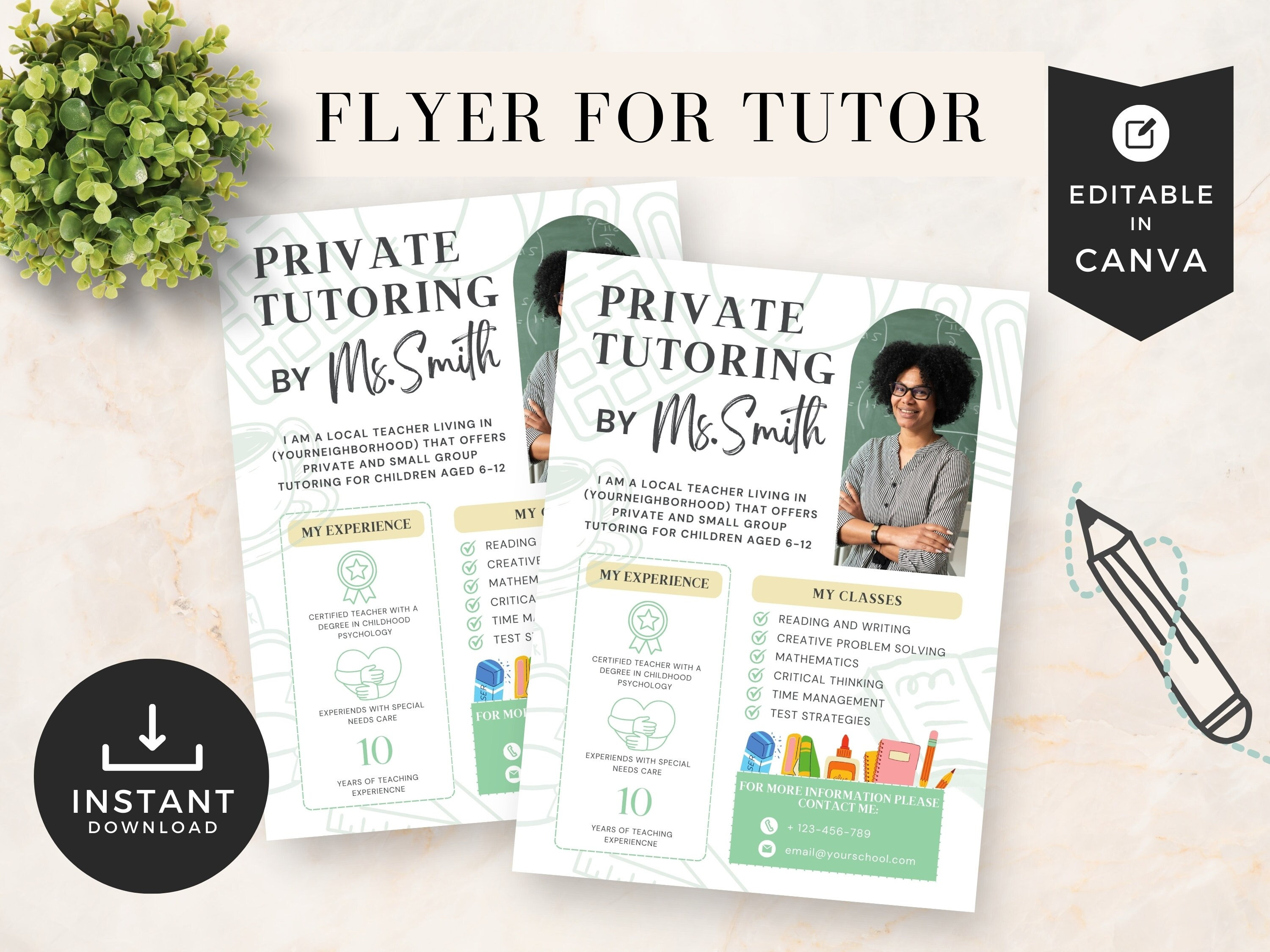 Tutoring Flyer Template, Editable Leaflet for Tutor, INSTANT DOWNLOAD ...
