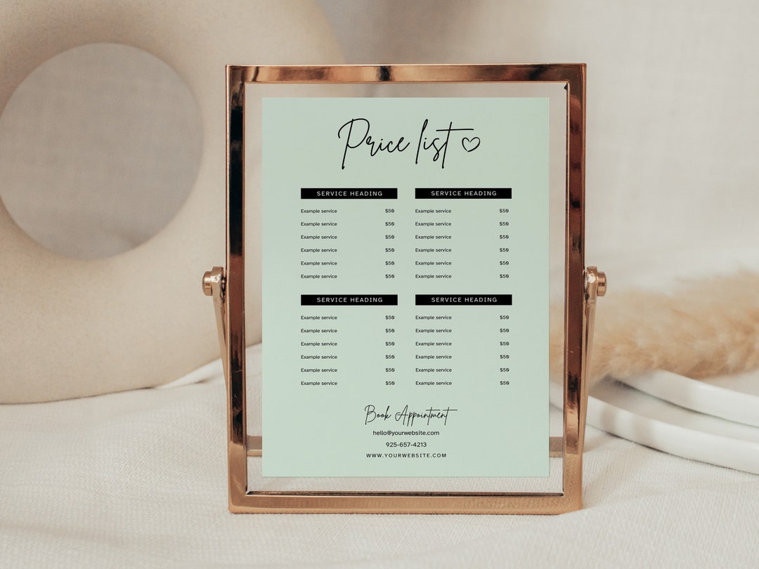 Minimalistic Price List Template, Editable Canva Template, DIY Minimal ...