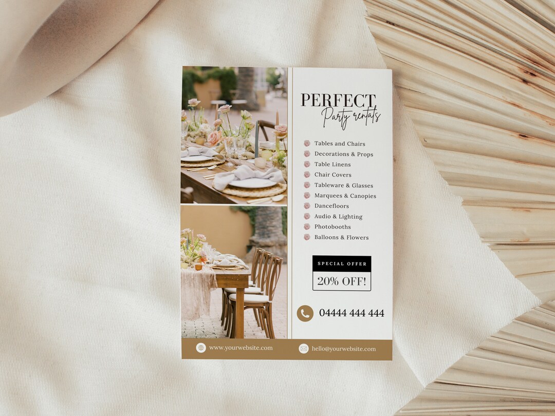 Party Rental Flyer Template, DIY Leaflet for Party Equipment Hire, Event Decor Flyer, Editable ...