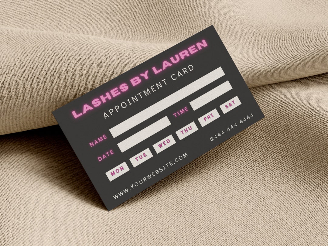 Printable Appointment Card for Lash Tech, DIY Appointment Reminder Card ...